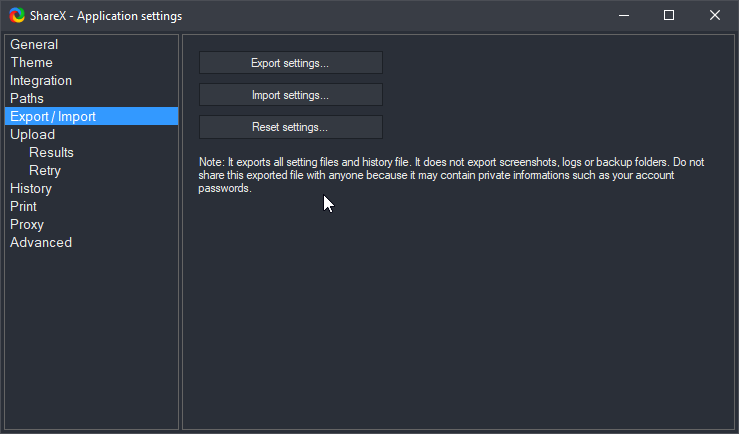 Exporting of settings should not export history by default · Issue #4422 · ShareX/ShareX · GitHub