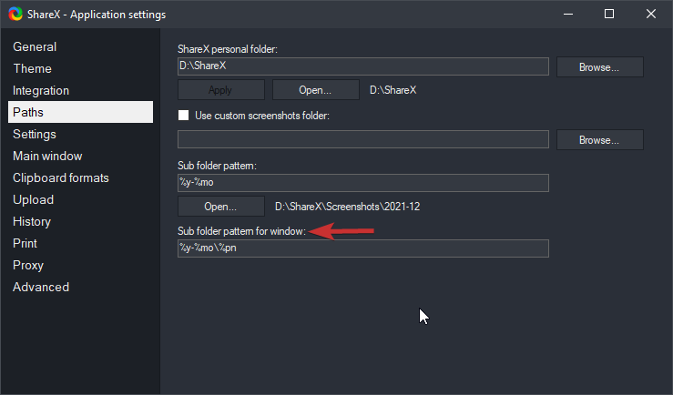 %t and %pn in sub folder pattern for screenshot folder not working ...